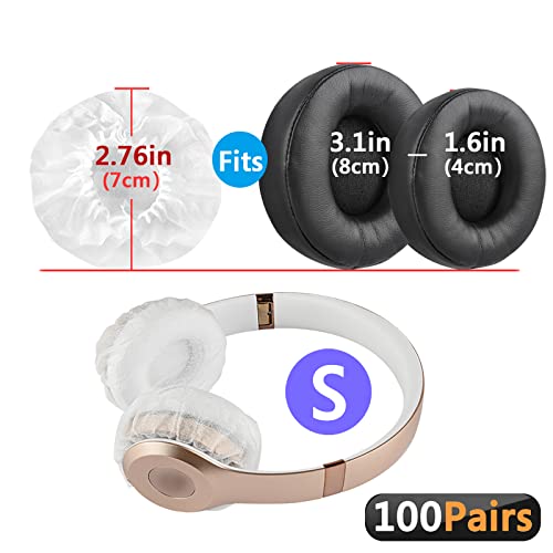 Geekria 100 Pairs Disposable Headphone Ear Covers for On-Ear Headset Earcup, Stretchable Sanitary Ear Pads Cover, Hygienic Ear Cushion Protector (S/White)