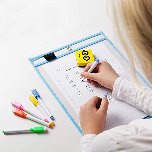 BONBELA Dry Erase Pockets - 30 Pack EASYWipeXL Heavy Duty Sheet Protectors Quickly Wipe to a Flawless Clean - Save a Bundle on 10 x 13 Reusable Dry Erase Sheets Sleeves for Work & School Worksheets