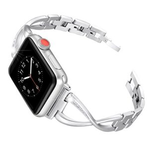 secbolt bands compatible with apple watch band 38mm 40mm 41mm iwatch se series 8/7/6/5/4/3/2/1 women dressy jewelry stainless steel accessories wristband strap, silver