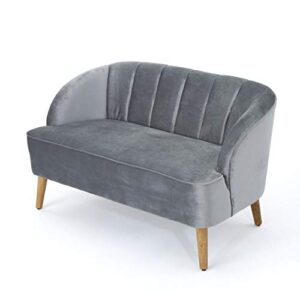 christopher knight home amaia modern velvet sofa, pewter / walnut