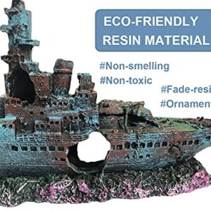 SLOCME Aquarium Shipwreck Decorations Fish Tank Ornaments - Resin Material Sunken Ship Decorations, Eco-Friendly for Freshwater Saltwater Aquarium Betta Fish Decorations