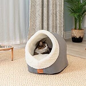 Miss Meow Cat Bed for Indoor Cats,Medium Large Cats Cave Bed,Machine Washable Slip Resistant Bottom,Ultra Soft Plush Cushion (Gray Cave)