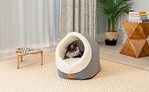 Miss Meow Cat Bed for Indoor Cats,Medium Large Cats Cave Bed,Machine Washable Slip Resistant Bottom,Ultra Soft Plush Cushion (Gray Cave)