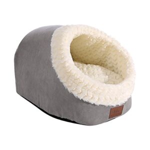 miss meow cat bed for indoor cats,medium large cats cave bed,machine washable slip resistant bottom,ultra soft plush cushion (gray cave)