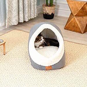 Miss Meow Cat Bed for Indoor Cats,Medium Large Cats Cave Bed,Machine Washable Slip Resistant Bottom,Ultra Soft Plush Cushion (Gray Cave)