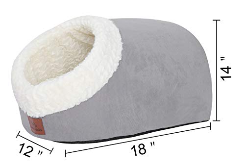 Miss Meow Cat Bed for Indoor Cats,Medium Large Cats Cave Bed,Machine Washable Slip Resistant Bottom,Ultra Soft Plush Cushion (Gray Cave)