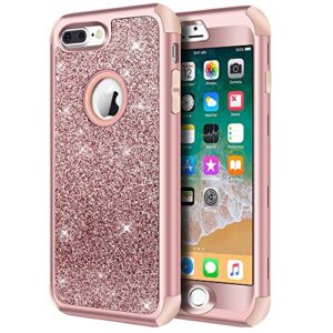 hython iphone 8 plus case, iphone 7 plus case, heavy duty defender protective case bling glitter sparkle hard shell armor hybrid shockproof rubber bumper cover for iphone 7 plus and 8 plus, rose gold