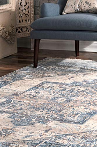 nuLOOM Harriet Vintage Medallion Fringe Area Rug, 8' x 10', Light Blue