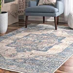 nuloom harriet vintage medallion fringe area rug, 8' x 10', light blue