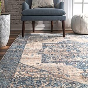 nuLOOM Harriet Vintage Medallion Fringe Area Rug, 8' x 10', Light Blue