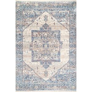 nuLOOM Harriet Vintage Medallion Fringe Area Rug, 8' x 10', Light Blue