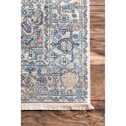 nuLOOM Harriet Vintage Medallion Fringe Area Rug, 8' x 10', Light Blue