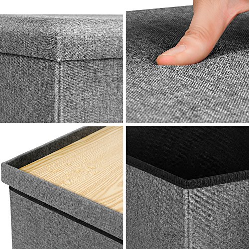 B FSOBEIIALEO Storage Ottoman with Tray, Linen Coffee Table Folding Long Shoes Bench Footstool, Dark Grey 30"x15.74"x15"