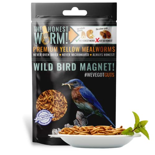 THE HONEST WORM Wild Bird Magnet | Premium Freeze Dried Mealworms | Living Sight Attractant | Ethically Sourced Natural Organic Yellow Worms | High Protein Treats for Birds & Exotic Pets | (7oz)