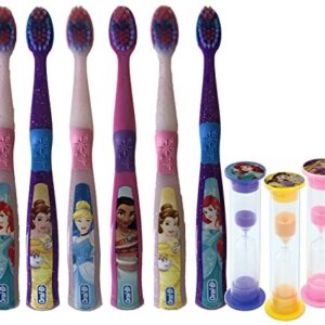 Disney Princess 9pc Oral Hygiene Bundle! Kids Soft Manual Toothbrush 6 Pack! Plus Bonus Disney Princess Brushing Timers!