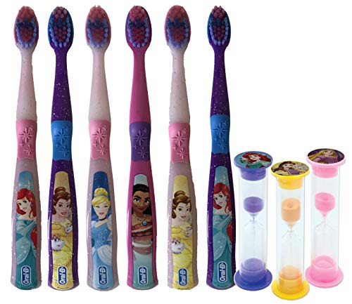 Disney Princess 9pc Oral Hygiene Bundle! Kids Soft Manual Toothbrush 6 Pack! Plus Bonus Disney Princess Brushing Timers!