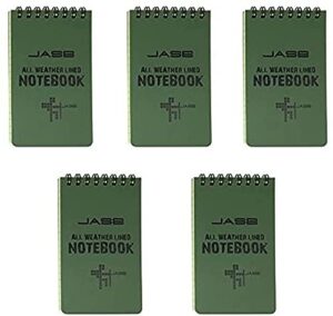 all-weather top-spiral notebook 3" x 5" green cover waterproof shower aqua notes notepad notebook(5 pack)1