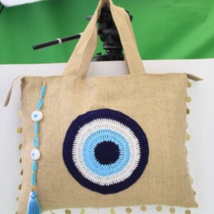 KarensLine Handmade Evil Eye Beach Bags Eco Friendly Bags Shoulder Bag Women Zipper Closure Wipeable Inner Lining