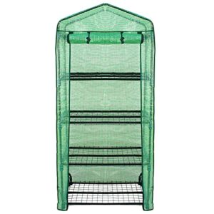 HOMGARDEN 4-Tier Mini Greenhouse Portable Plant Flower Shelf Tent w/PE Cover Roll-Up Zipper Door for Lawn Patio Garden Indoor Outdoors