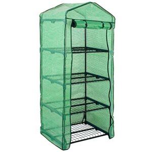 HOMGARDEN 4-Tier Mini Greenhouse Portable Plant Flower Shelf Tent w/PE Cover Roll-Up Zipper Door for Lawn Patio Garden Indoor Outdoors