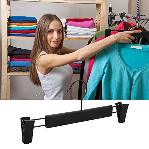 WEYANG Clothes Hangers Black Plastic Clothes Pants Hangers with 2-Adjustable Anti-Rust Clips Skirt Hangers and 360 Rotatable Hook Trousers Jean Hangers Pack of 10