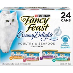 purina fancy feast wet cat food variety pack, creamy delights poultry & seafood collection - (24) 3 oz. cans