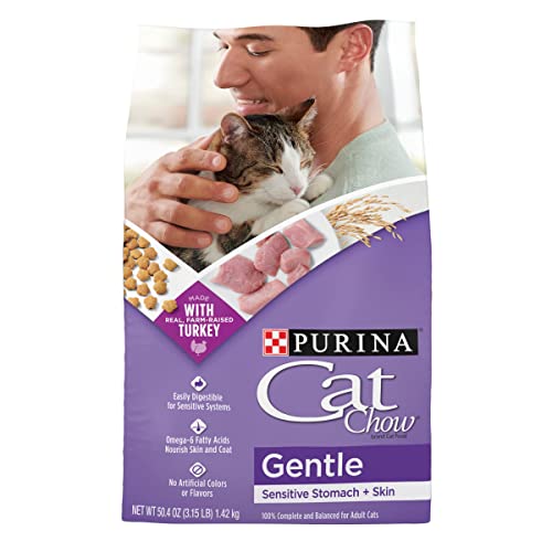 Purina Cat Chow Gentle Dry Cat Food, Sensitive Stomach + Skin - (4) 3.15 lb. Bags