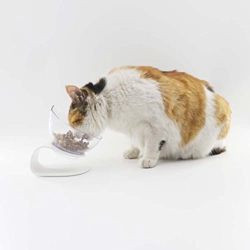 QIYADIN Tilted Raised Posture Cat Food Bowl Neck Protection Anti Vomiting 15 Degree Elevated Slanted Stand Pet Bowls for Cats and Small Dogs (Single)