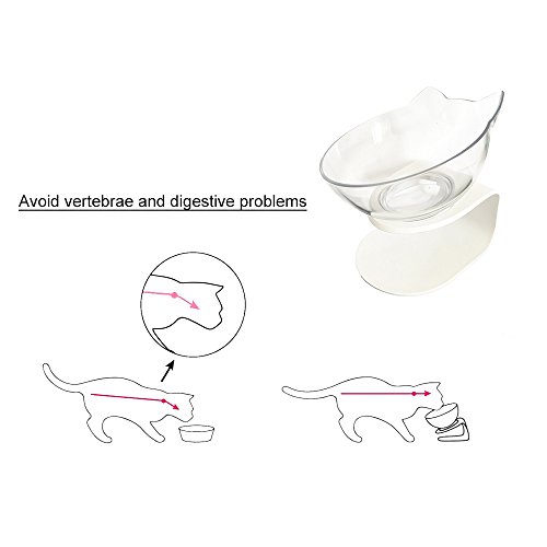 QIYADIN Tilted Raised Posture Cat Food Bowl Neck Protection Anti Vomiting 15 Degree Elevated Slanted Stand Pet Bowls for Cats and Small Dogs (Single)