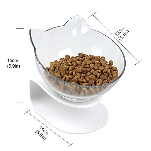 QIYADIN Tilted Raised Posture Cat Food Bowl Neck Protection Anti Vomiting 15 Degree Elevated Slanted Stand Pet Bowls for Cats and Small Dogs (Single)