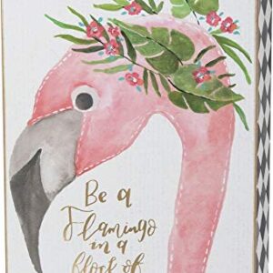 Primitives by Kathy 39737 Checkered-Trimmed Watercolor Box Sign, Be a Flamingo in A Flock of Pigeons