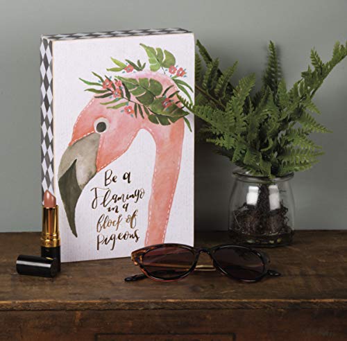 Primitives by Kathy 39737 Checkered-Trimmed Watercolor Box Sign, Be a Flamingo in A Flock of Pigeons