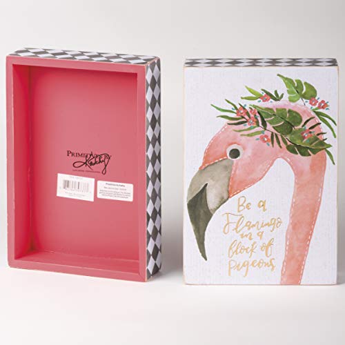 Primitives by Kathy 39737 Checkered-Trimmed Watercolor Box Sign, Be a Flamingo in A Flock of Pigeons