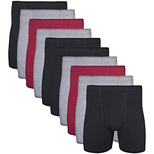 Gildan Men's Underwear Covered Waistband Boxer Briefs, Multipack, Black/Garnet/Graphite (10-Pack), Medium