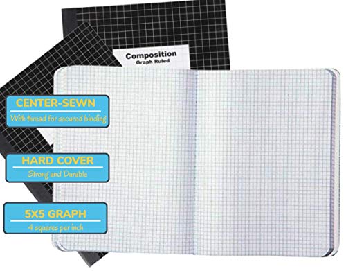 1InTheOffice Graph Composition Notebook, 9.75" x 7.5" Graph Paper Notebook, Black "2 Pack"