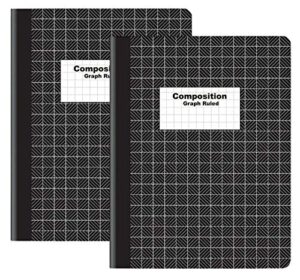 1intheoffice graph composition notebook, 9.75" x 7.5" graph paper notebook, black "2 pack"