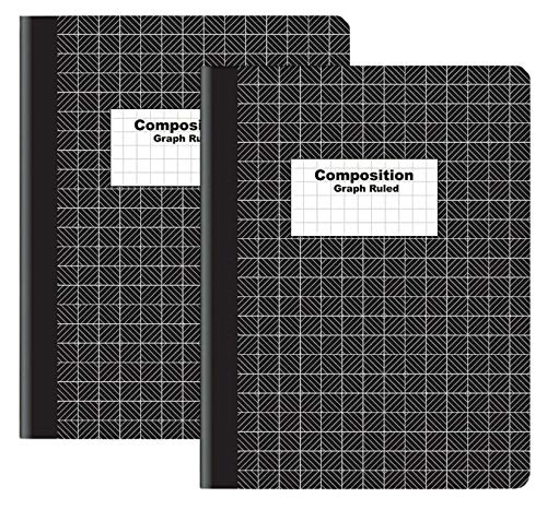 1InTheOffice Graph Composition Notebook, 9.75" x 7.5" Graph Paper Notebook, Black "2 Pack"