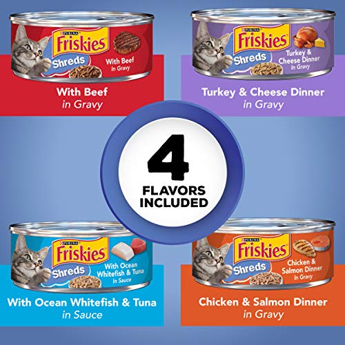 Purina Friskies Wet Cat Food Variety Pack, Shreds Beef, Turkey, Whitefish, and Chicken & Salmon - (40) 5.5 oz. Cans