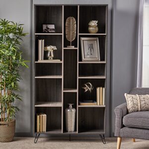 christopher knight home imogen modern two-toned faux wood bookshelf, sonoma grey oak / grey oak / black