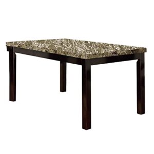 benzara slick finish faux marble & pine wood dining table, brown