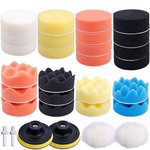 polishing pad,augshy 31 pcs 3 inch polishing pad kit,3 inch buffing pads for drill adapter car auto polisher