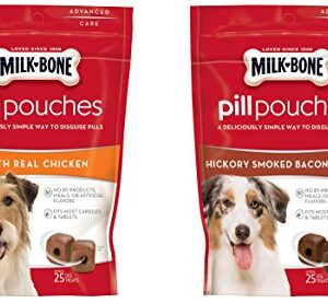 Milk - Bone Variety Pill Pouches with Real Chicken & Hickory Smoke Bacon Flavor – Each Pack 6 oz/Approx 25 Dog Treats