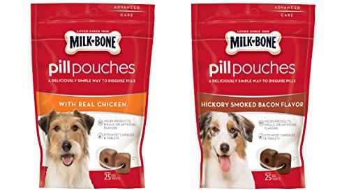 Milk - Bone Variety Pill Pouches with Real Chicken & Hickory Smoke Bacon Flavor – Each Pack 6 oz/Approx 25 Dog Treats