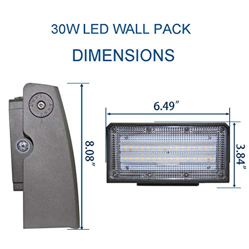 DAKASON (2 Pack) 30W LED Wall Pack, Dusk-to-Dawn Photocell, Adjustable Head, Full Cut-Off Security Light, 5000K 3300lm Replaces 100-150W HPS/HID IP65 Waterproof Outdoor Lighting Fixture, ETL Listed