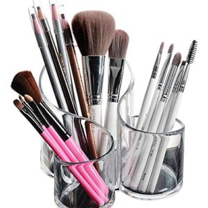 bekith clear makeup brush holder organizer, large wavy 3 compartment acrylic multi-purpose cosmetics brushes storage solution for eyeliner pencil and tall beauty tools (gift-ready)