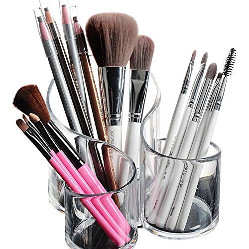 Bekith Clear Makeup Brush Holder Organizer, Large Wavy 3 Compartment Acrylic Multi-Purpose Cosmetics Brushes Storage Solution for Eyeliner Pencil and Tall Beauty Tools (Gift-Ready)