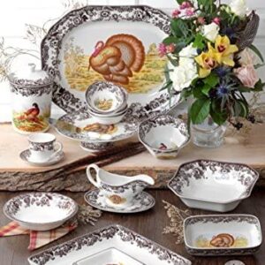 Spode Woodland 15.25" Bread Tray with Turkey Motif | Turkey Serving Platter for Thanksgiving, Dinner Parties, and Events | Made from Fine Porcelain | Microwave and Dishwasher Safe