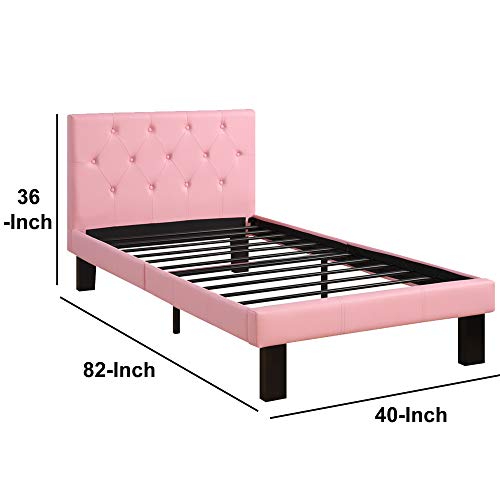 Benjara Faux Leather Upholstered Twin Bed With Tufted Headboard, Pink