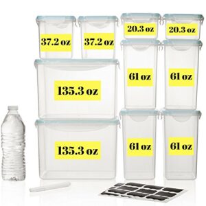 Razab Tall Wide DEEP Food Storage Containers - Sugar, Flour Plastic Containers 20 pc (Set of 10) - 18 Free Labels & Marker - Airtight, Leakproof, BPA Free - Microwave, Freezer & Dishwasher Safe