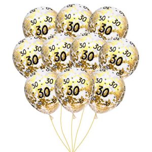 meysimoon 30th birthday decorations 15pcs clear balloons with gold confetti filled printed 30 latex balloon for happy 30 year old theme bday party supplies (30th confetti)